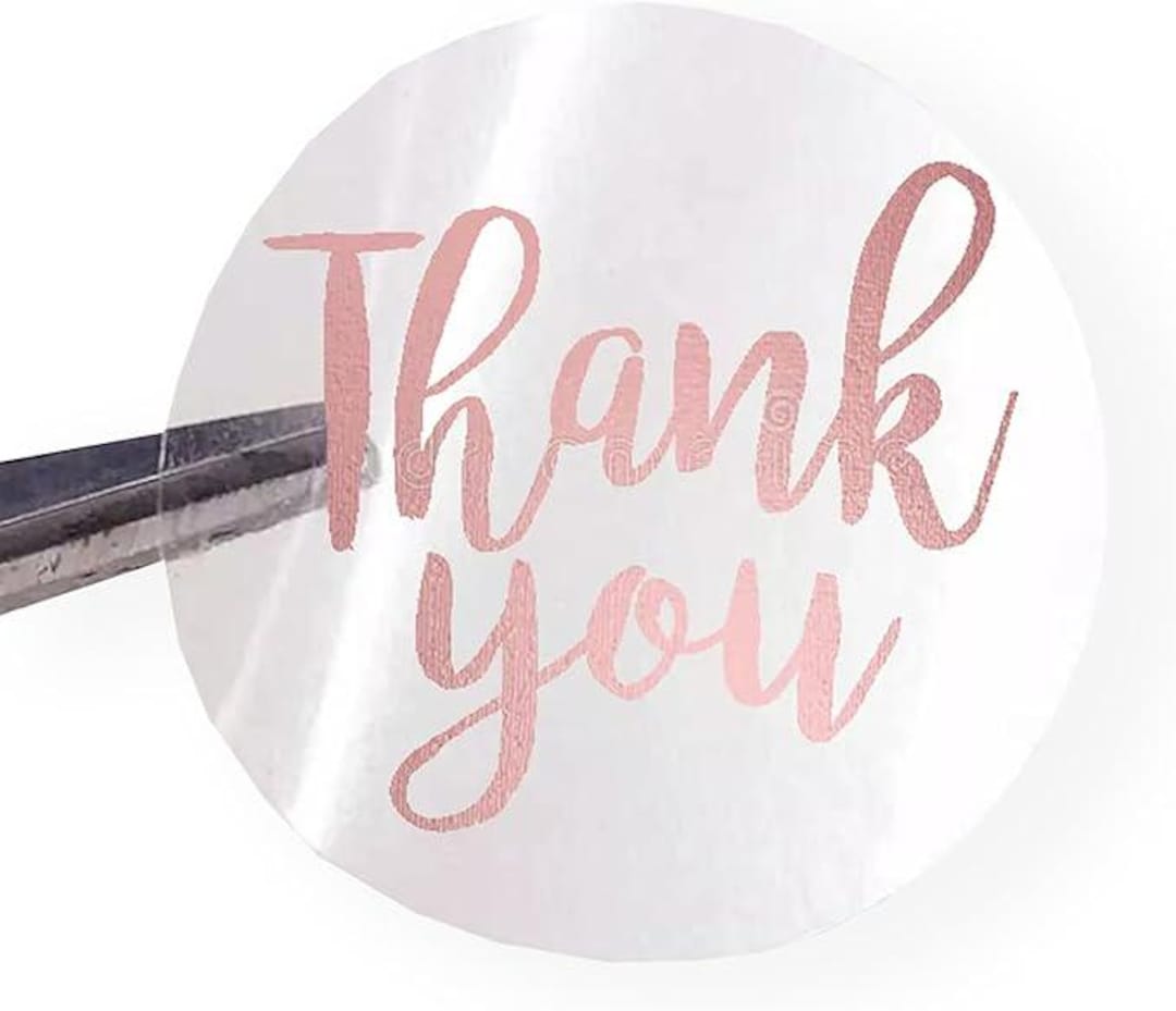 25mm Round Clear Thank You Labels With Rose Gold Foil Shiny Business ...