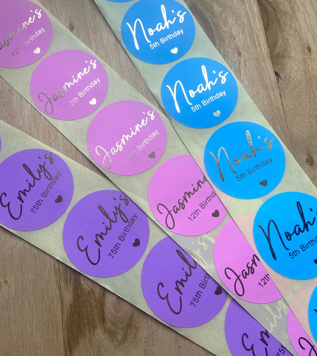 Personalised Birthday Stickers, Coloured Pink Blue Lilac Birthday Party ...