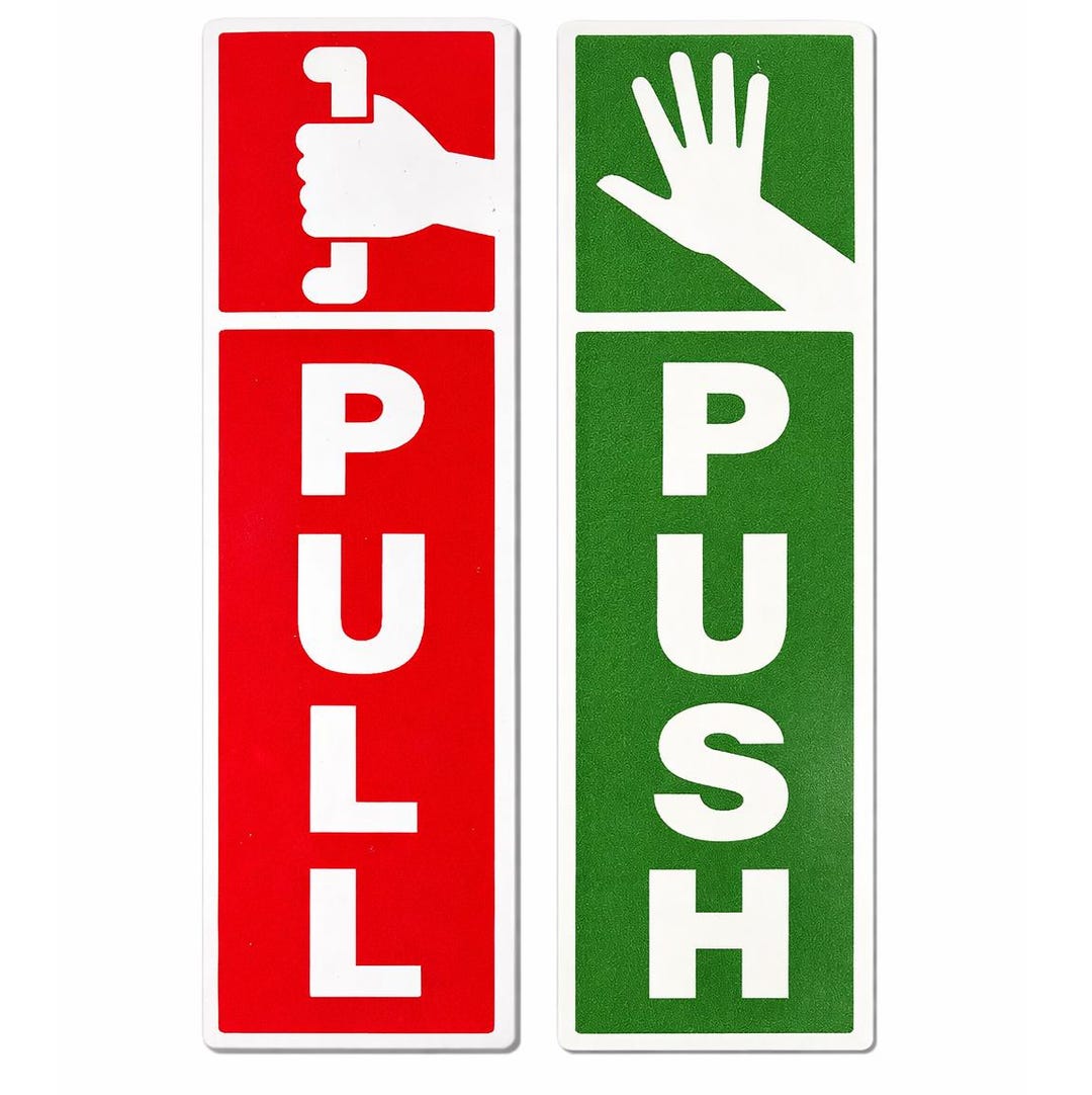 Door Pull Push Sign Stickers Set Red & Green PVC Labels 1.5 X 5 Inch ...