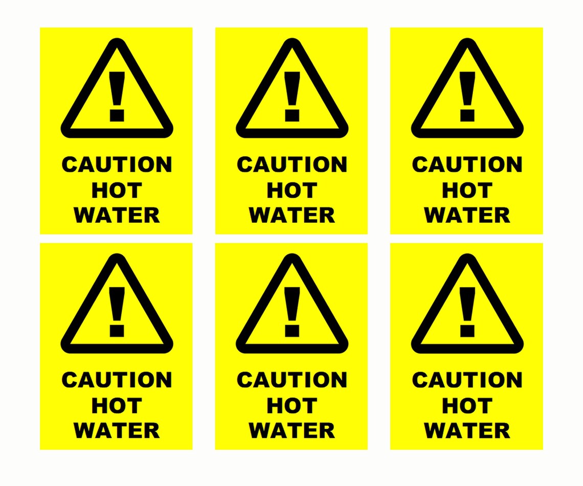 50mm X 60mm Bright Yellow Caution Hot Water Hazard Label – Waterproof ...