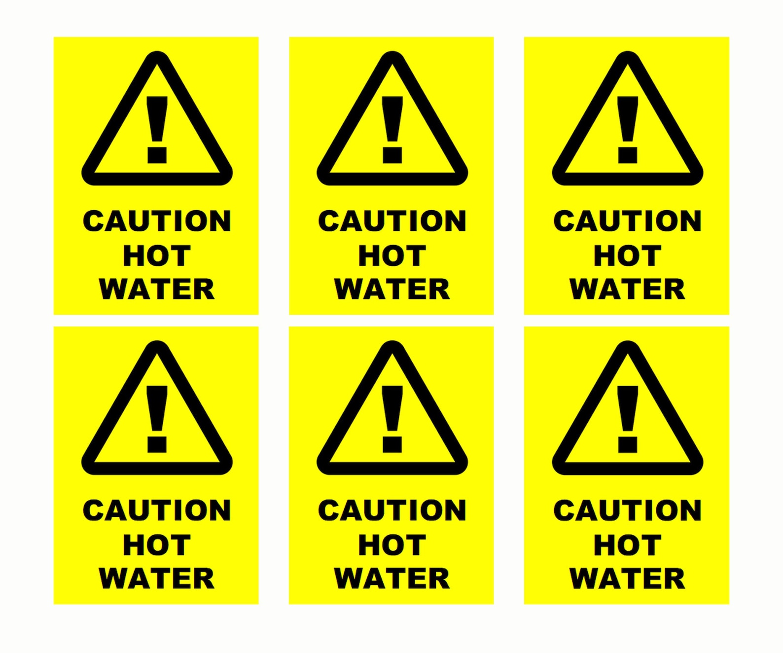 50mm X 60mm Bright Yellow Caution Hot Water Hazard Label – Waterproof ...