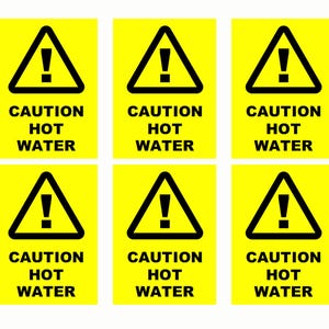 50mm X 60mm Bright Yellow Caution Hot Water Hazard Label – Waterproof ...