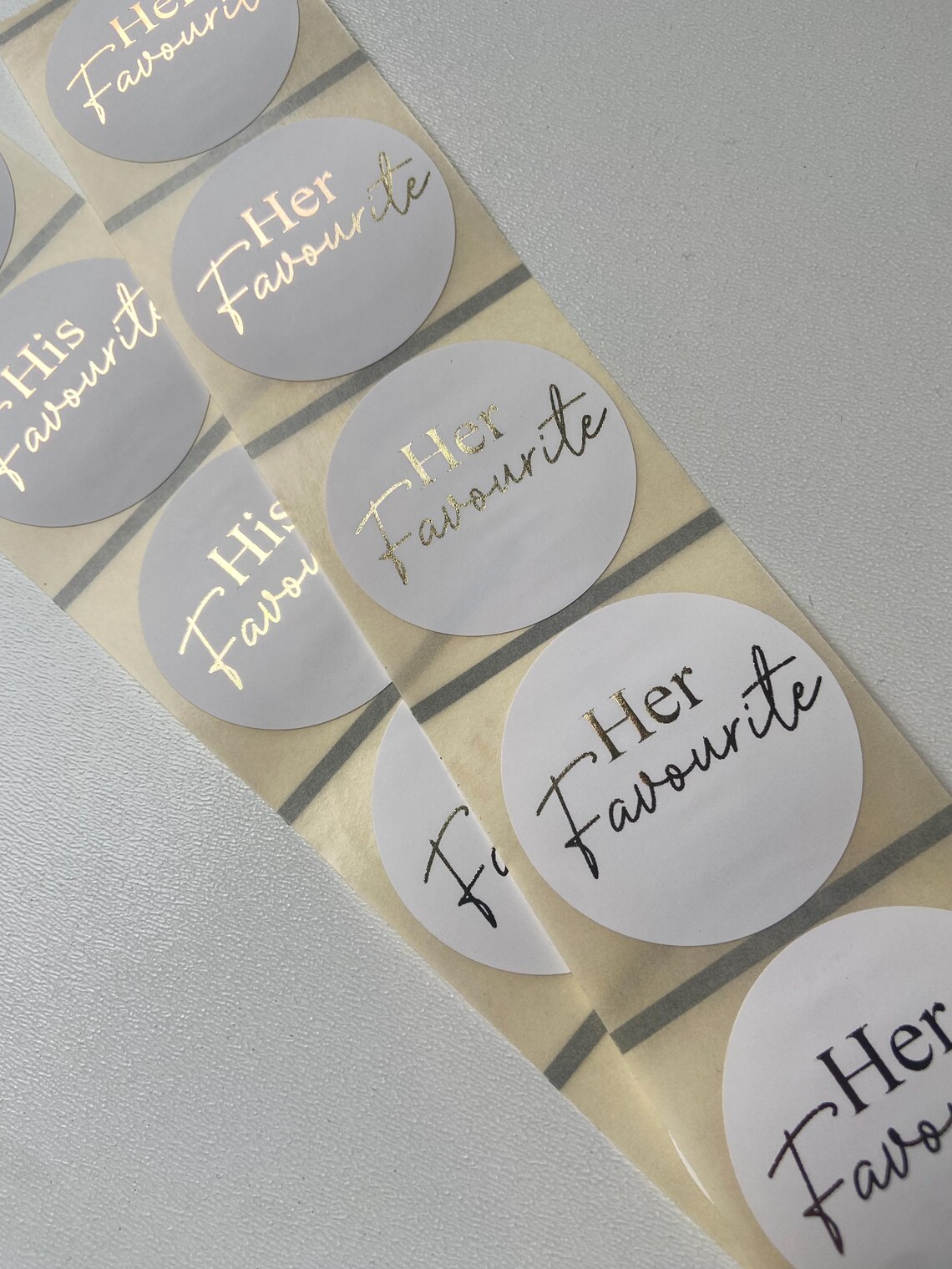 White Round His Favorite Her Favourite Shiny Gold Foil Wedding Stickers ...