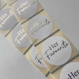 White Round His Favorite Her Favourite Shiny Gold Foil Wedding Stickers ...