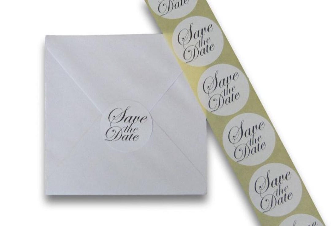 100 White 45mm Round Save the Date Stickers for Invitations Envelopes ...