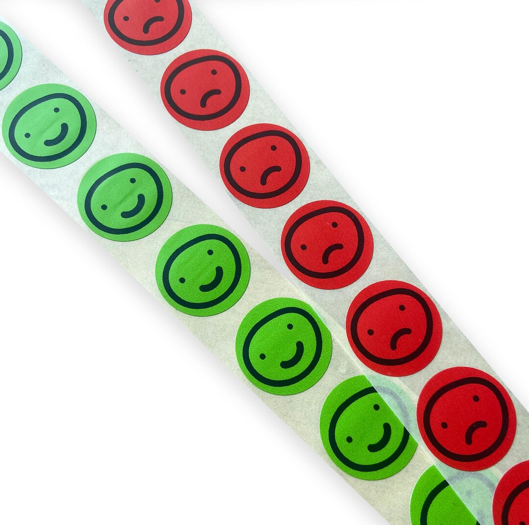 25mm Green/red Happy Sad Face Stickers (100 Total) Emotion Labels ...
