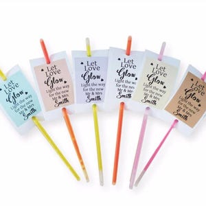 50 X Personalised Let Love Glow Glowstick Tags Wedding Party Birthdays ...