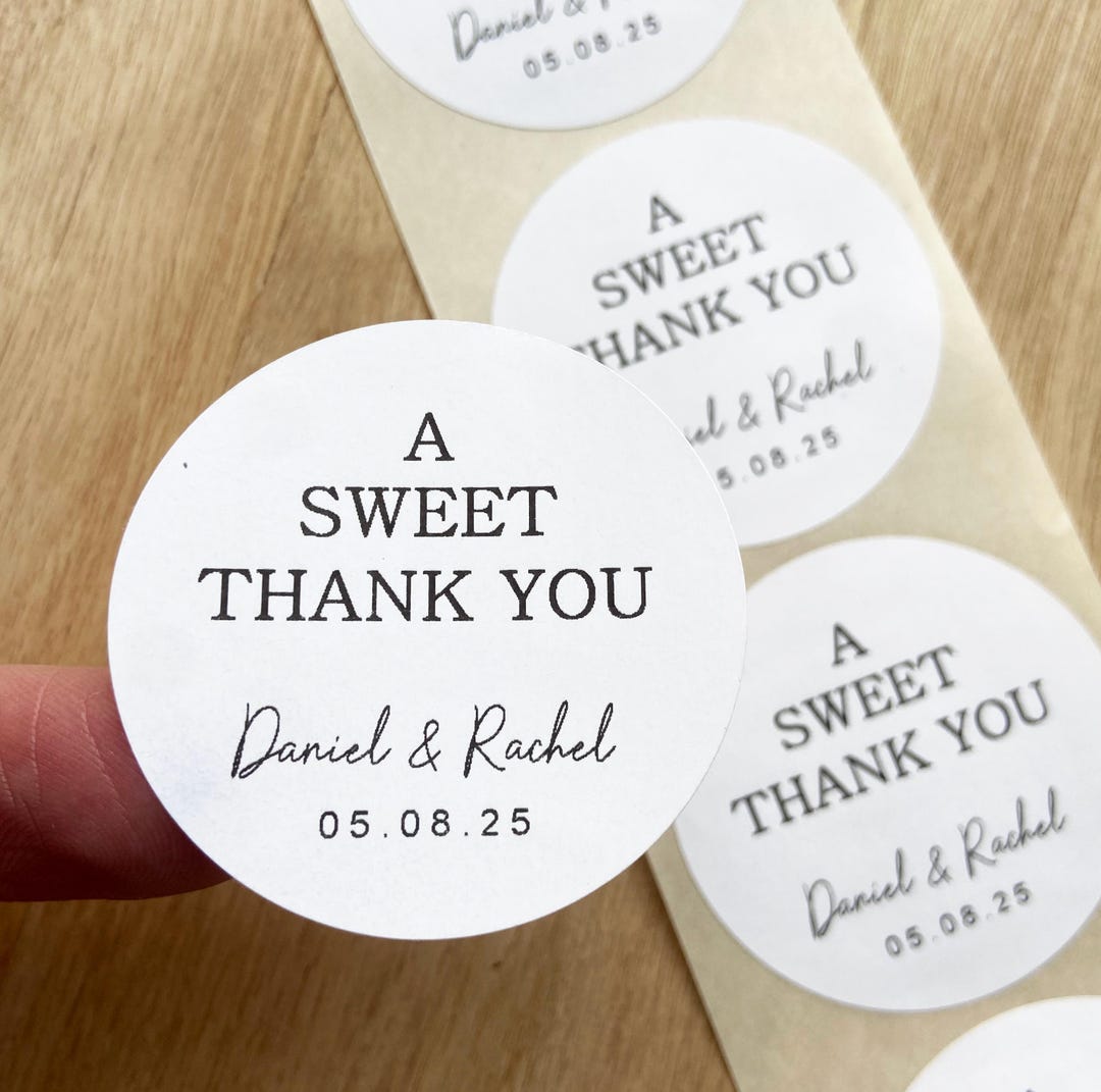A Sweet Thank You Stickers | Wedding Favour Labels | Personalised White ...