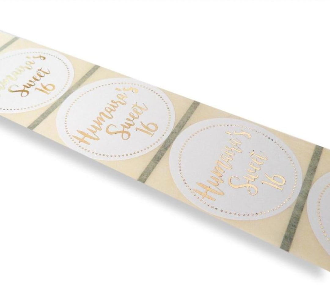 45mm Round White Personalised Sweet 16 Labels Gold Foil Party Stickers ...