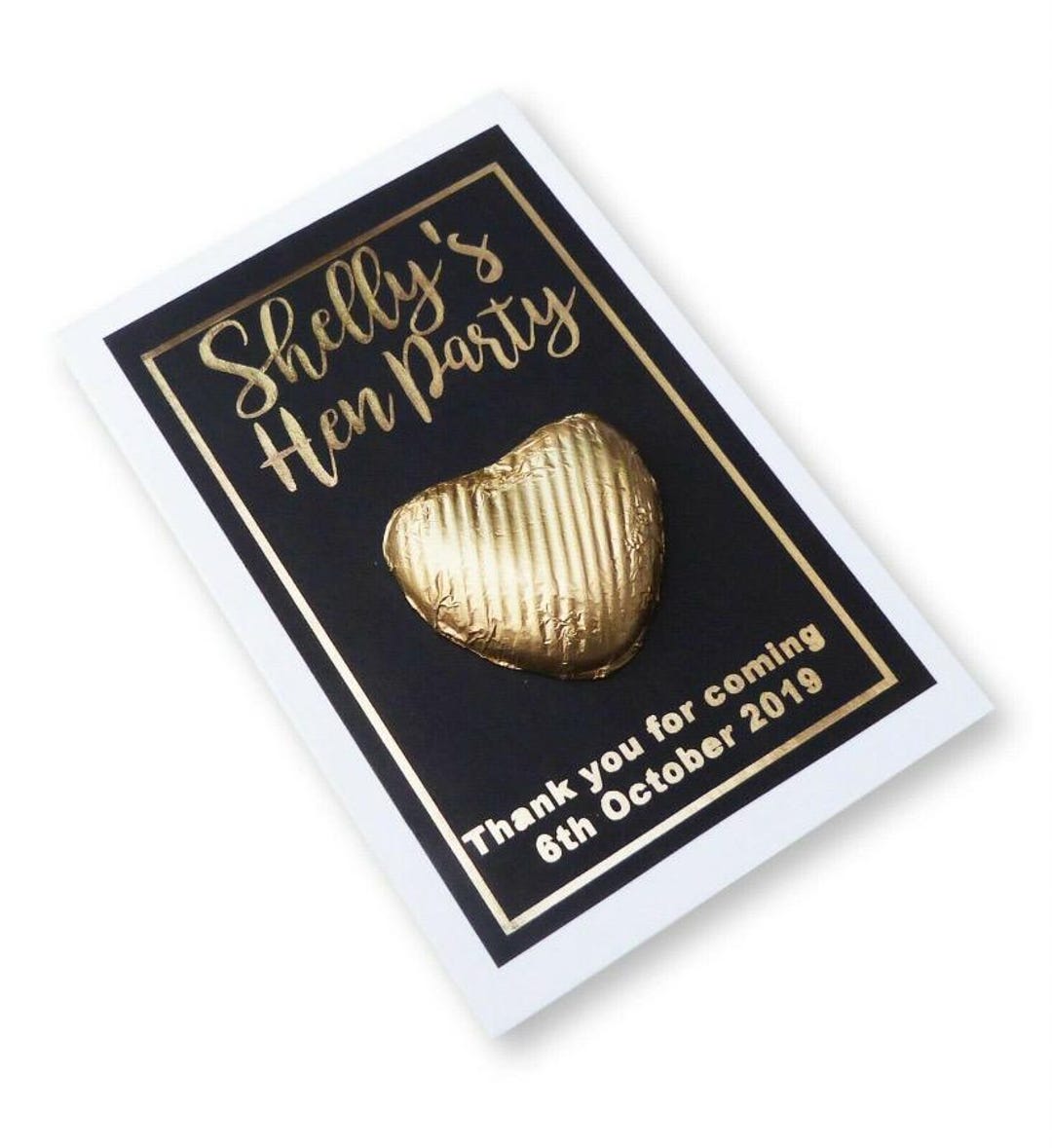25 X Black Personalised A7 Hen Party Favor Gold Foil Printed Thank You ...