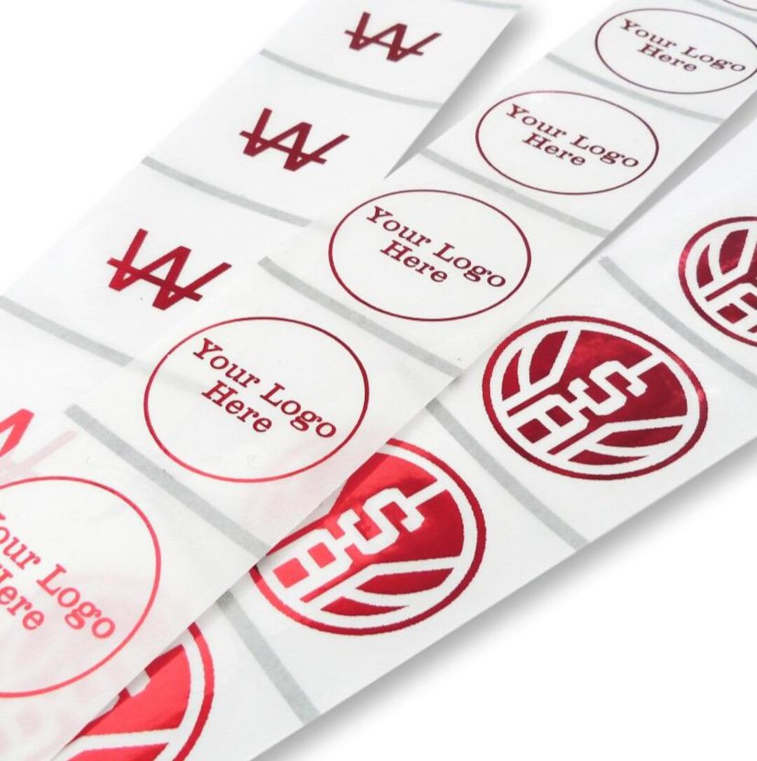 100 Metallic Red Foil Clear Round Stickers | Custom Logo Labels | 45mm ...