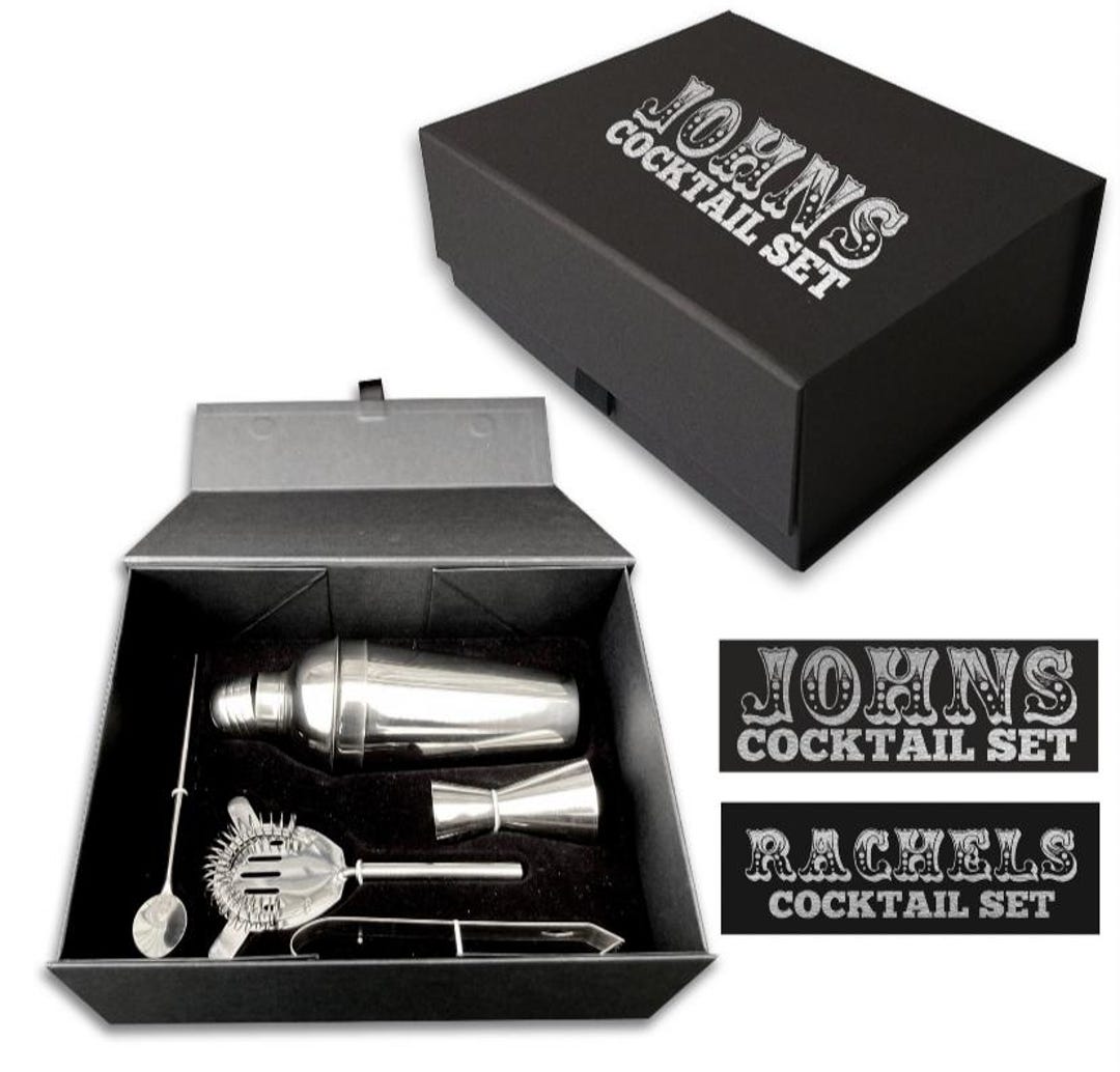 Personalized Cocktail Kit, Wine Bar Gift, Mini Bar Black Box Silver ...