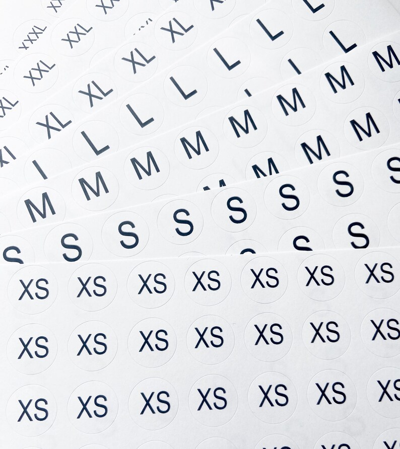 756 Piece Clothing Size Round Sticker Labels 7 Sizes (xs, S, M, L, Xl ...