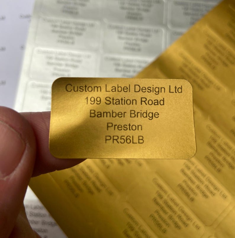 Personalised Printed Custom Address Sticky Labels Stickers Gold Silver ...