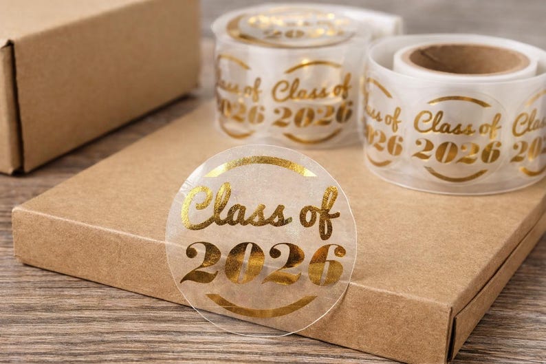 50 Pack Class of 2026 Stickers – 38mm Round Clear Labels With Gold ...