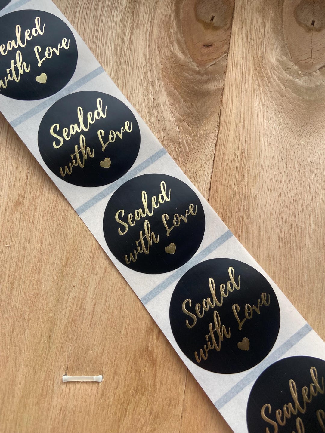 50 X Black 38mm Labels With Shiny Gold Print - Sealed With Love ...