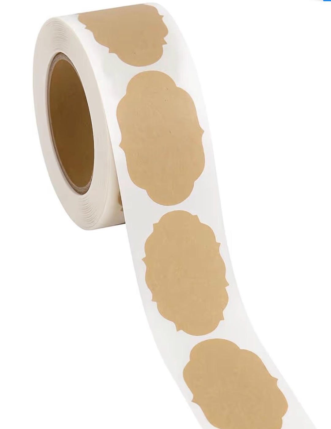 300 Kraft Paper Label Stickers Roll – 4 Shapes Blank Removable Labels ...