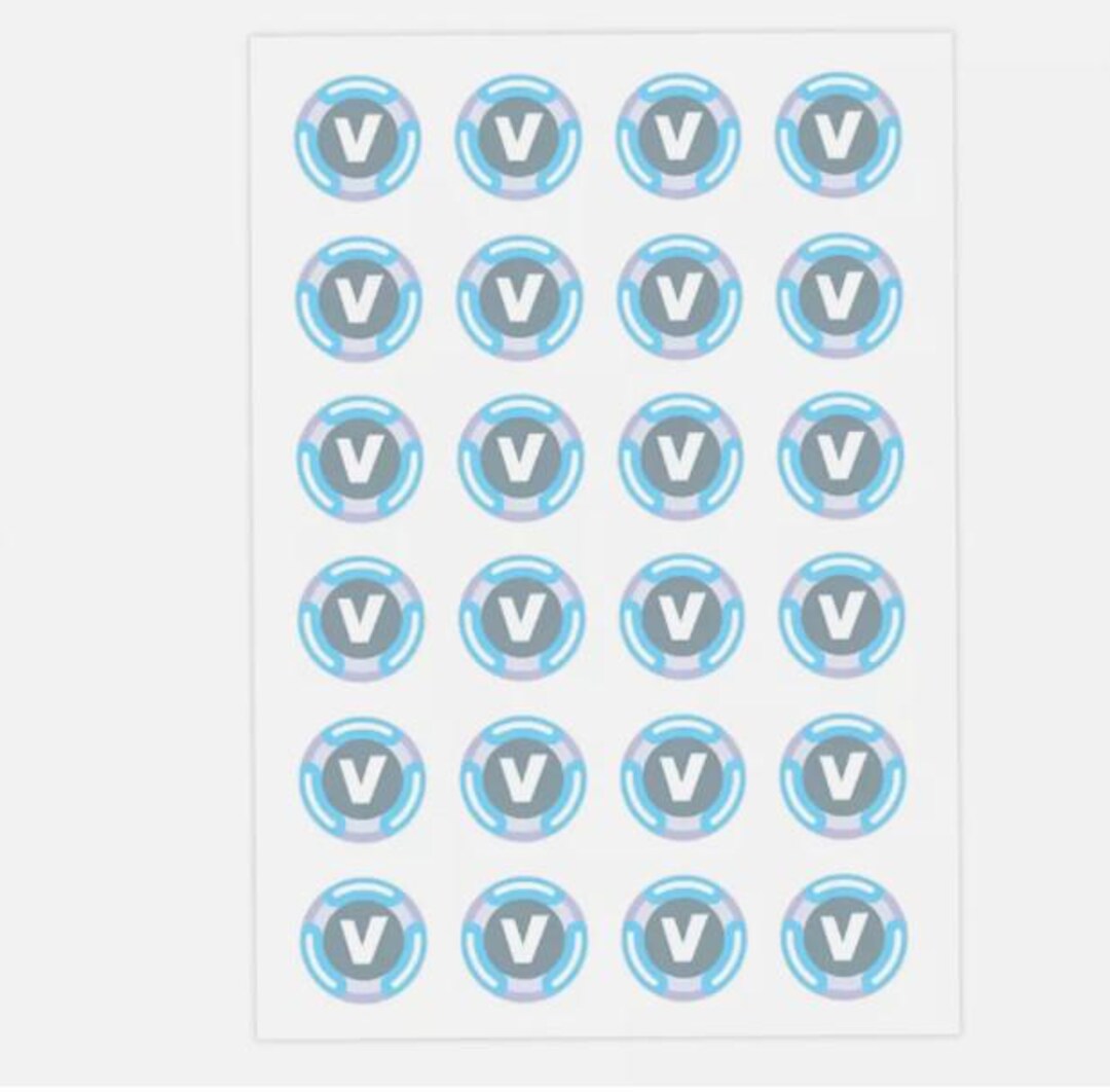 24 X V Bucks Party Coin Labels for Kids Party 37mm Round Stickers Only ...