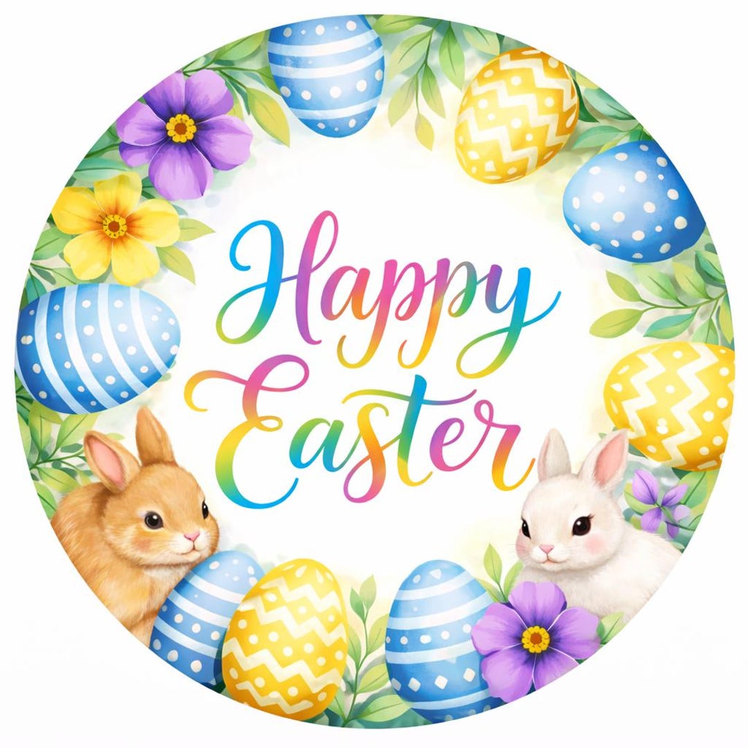 96 Pack 37mm Round Happy Easter Stickers – Colourful Cute Bunny Egg ...