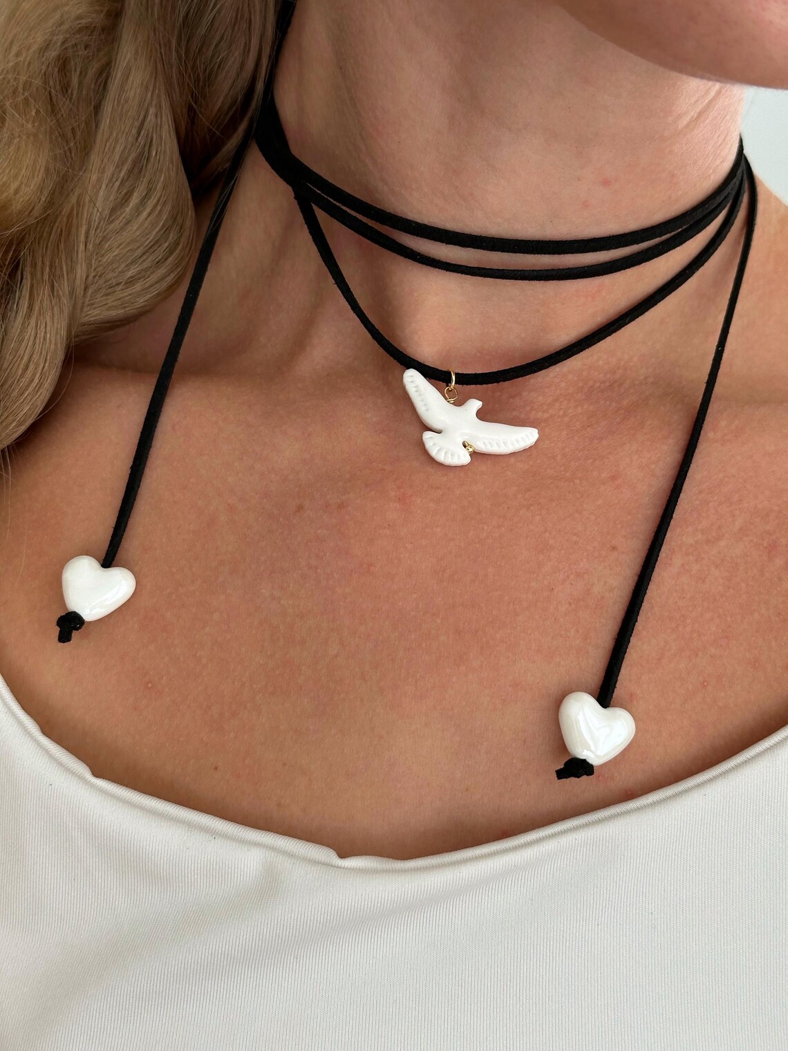 Pendant on the Neck With a Bird, Eco-suede Choker With Polymer Clay ...