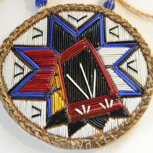 Mi'kmaq Porcupine Quilled Medallion Necklace, Beads, Mi'kmaq Woman in ...