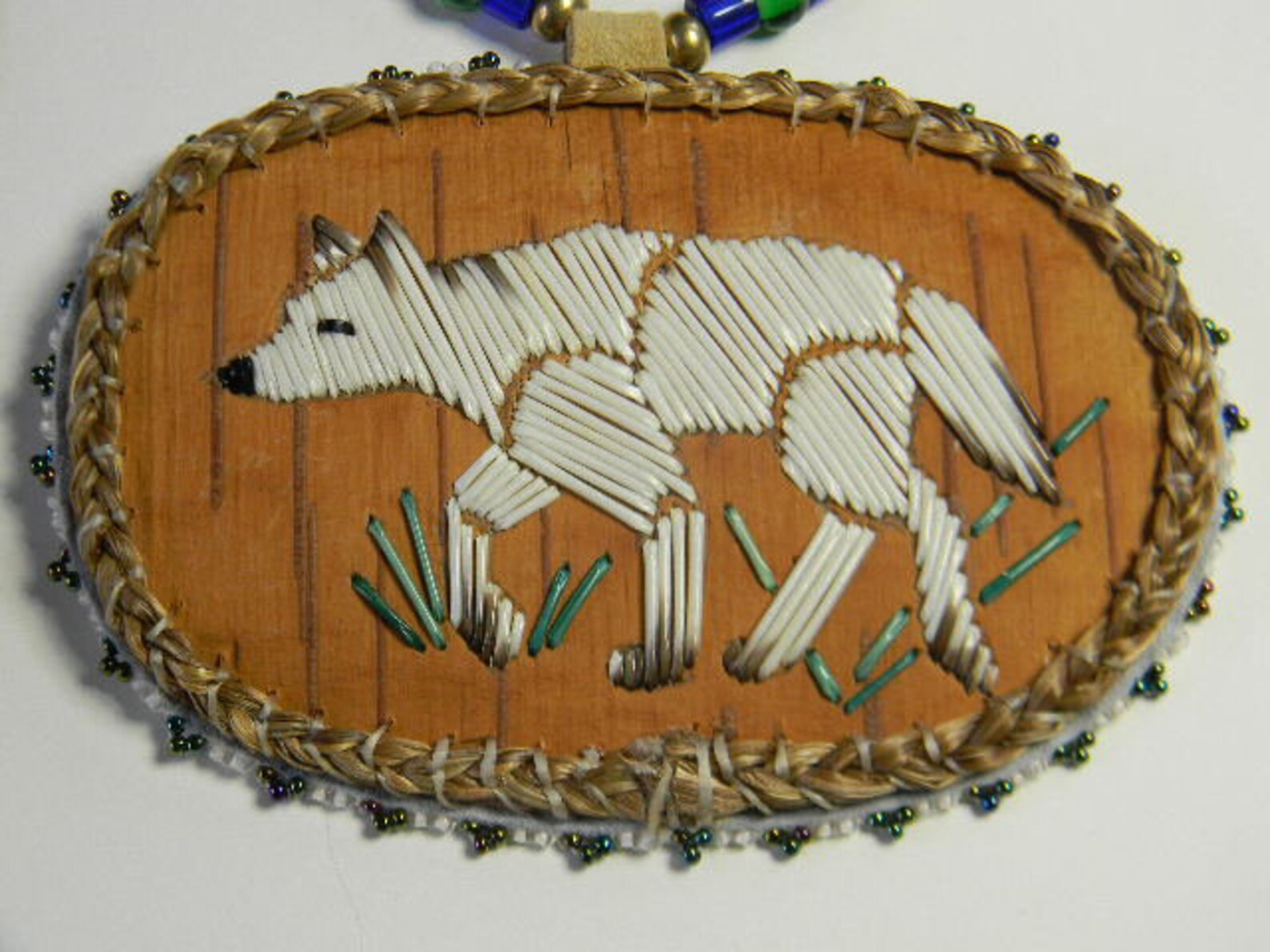 Porcupine Quilled Wolf Pendant Necklace, Bone and Beads - Etsy