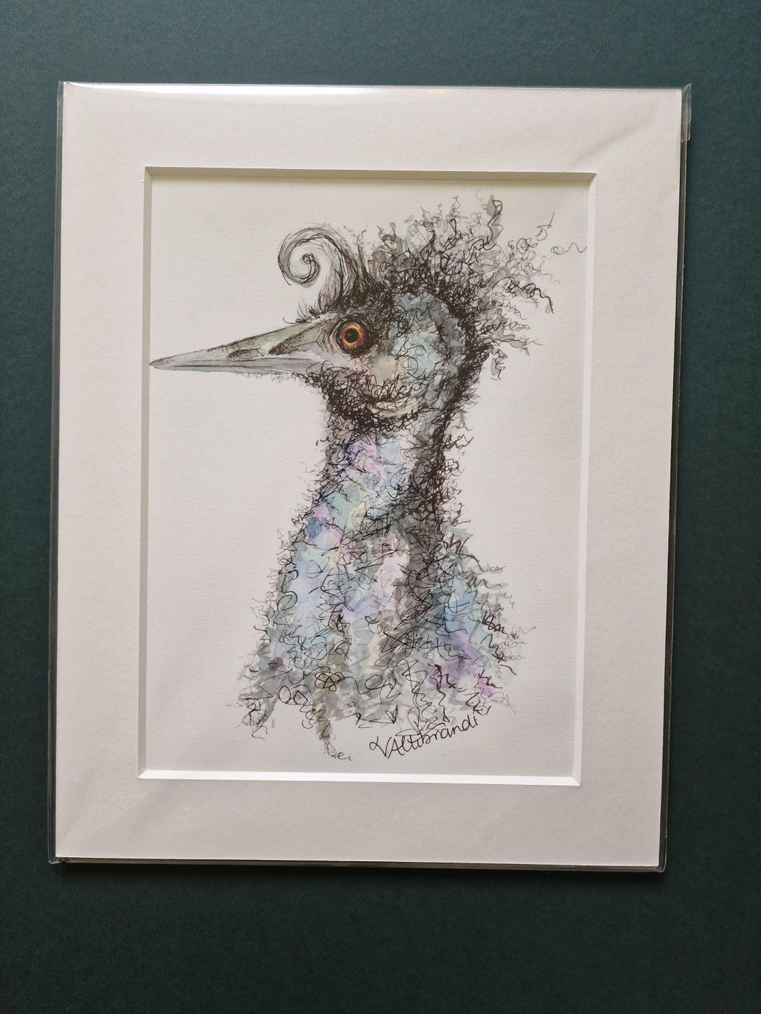 Emu Print - Pen and Ink - Bird Print - Crazy Bird - Teacher Gift - Hand ...