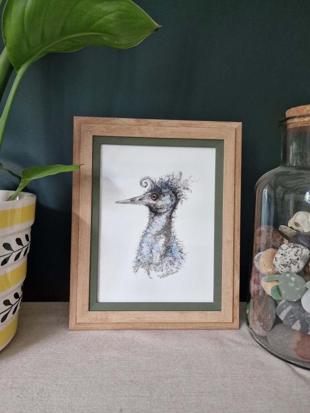 Emu Print - Pen and Ink - Bird Print - Crazy Bird - Teacher Gift - Hand ...