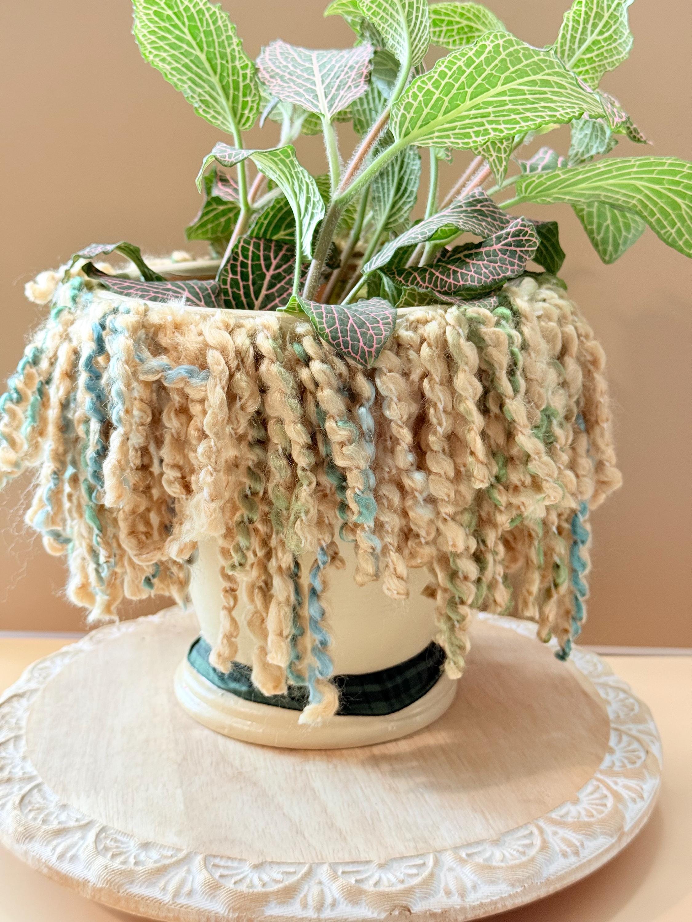 Woman Face Flower Pot With Glasses, Handmande Planter, Unique Yarn Hair ...