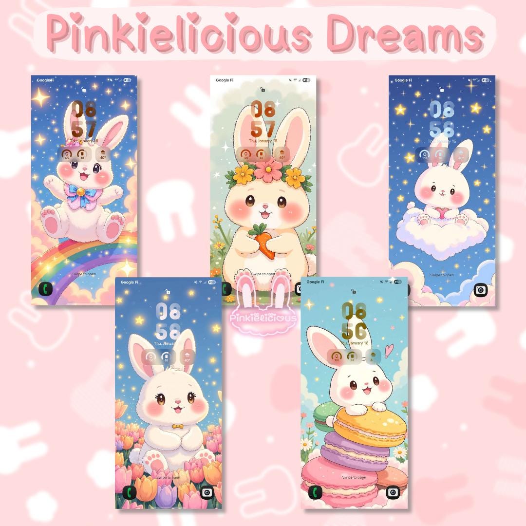 Cute Bunny Phone Wallpapers Bundle (set of 5) | Phone Wallpapers ...