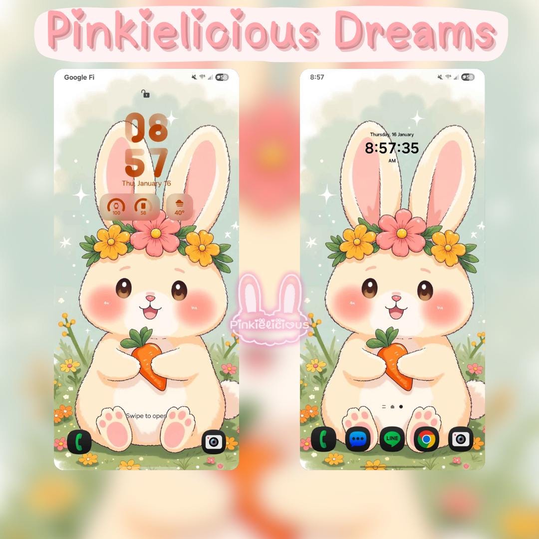 Cute Bunny Phone Wallpapers Bundle (set of 5) | Phone Wallpapers ...