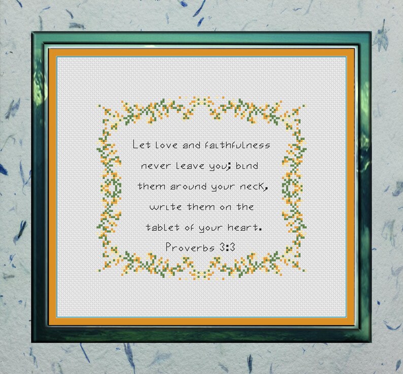 Proverbs 3:3 Christian Cross Stitch Pattern Wildflower Border. Digital ...