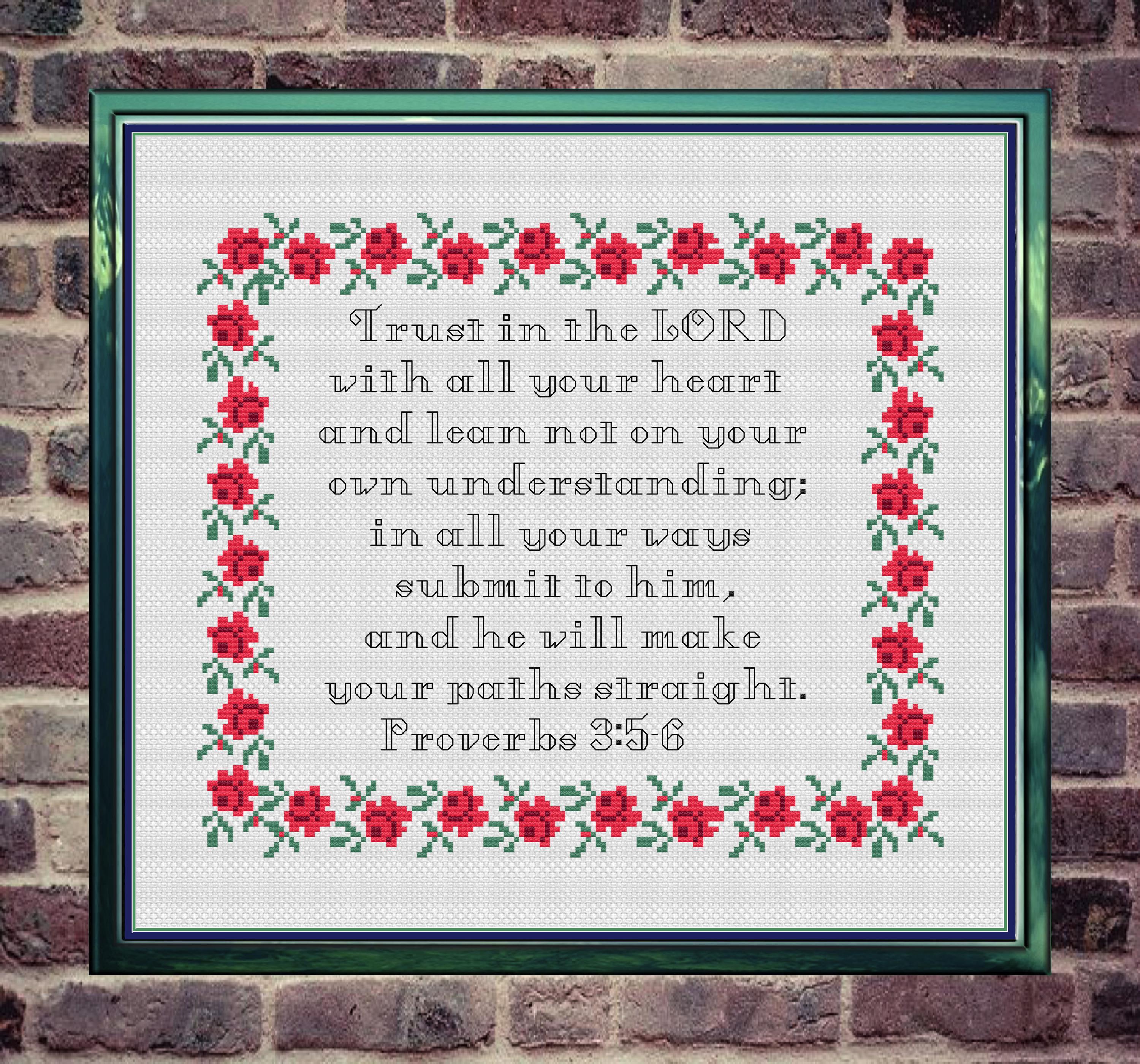 Proverbs 3:5-6 Christian Cross Stitch Bible NIV Verse Pattern Trust in ...