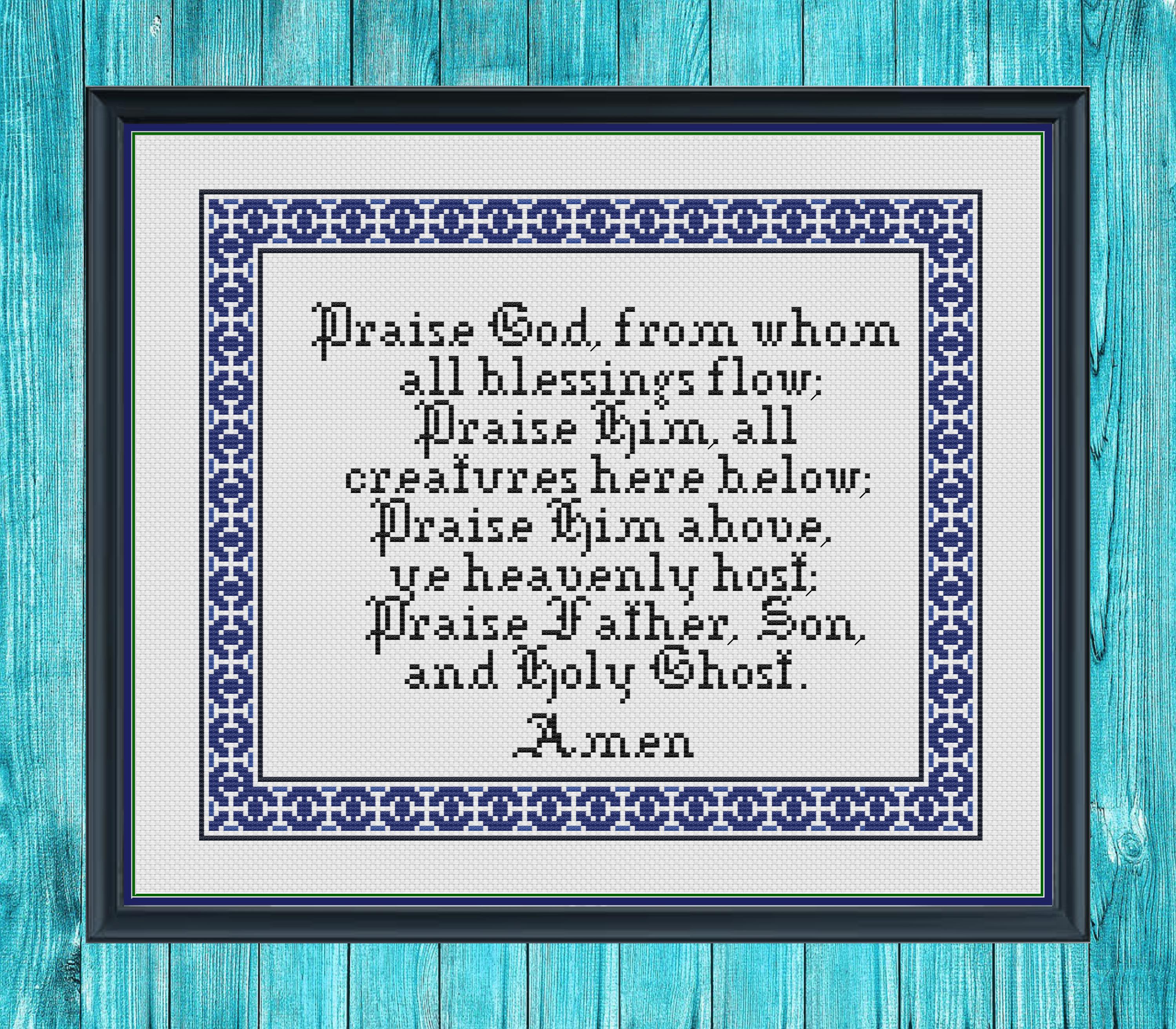 Doxology Hymn Cross Stitch Pattern: Geometric Blue Border (PDF Pattern) - Etsy