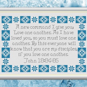 John 13:34-35 Christian Cross Stitch Pattern About Love, Quaker Style ...