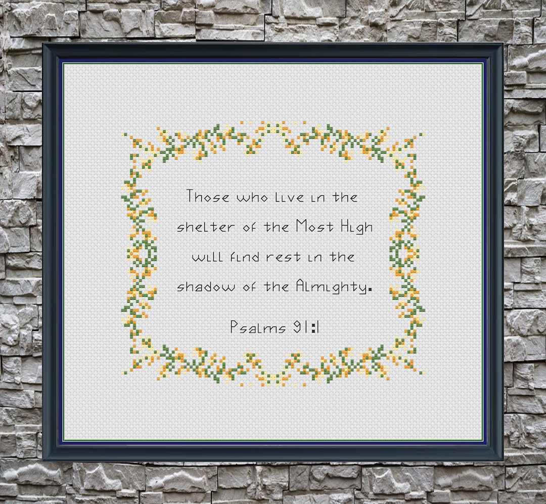 Psalms 91:1 Christian Cross Stitch Bible NIV Verse Pattern About Love ...