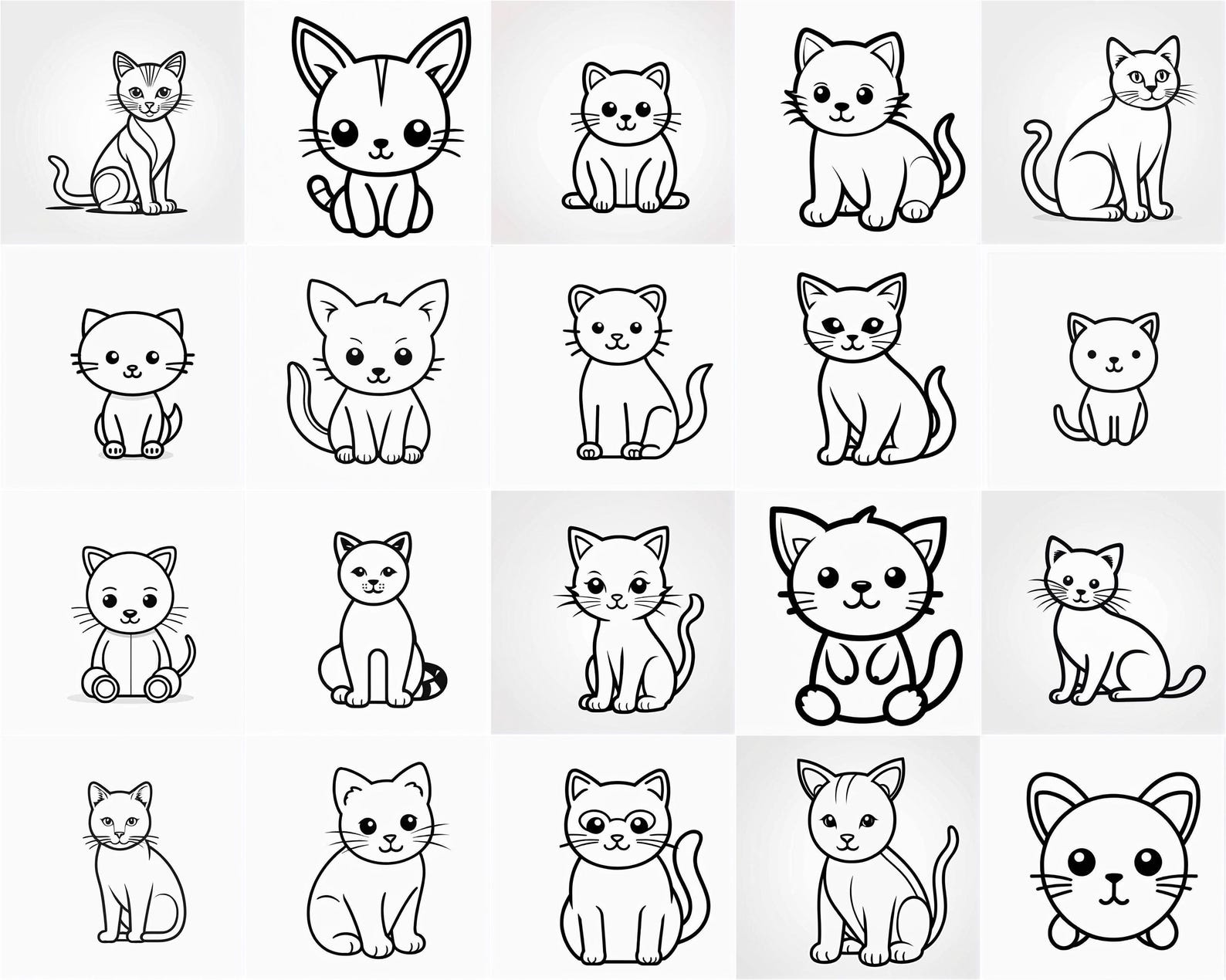Adorable Cat Line Art Collection: 20 Cute Black & White Kitty ...