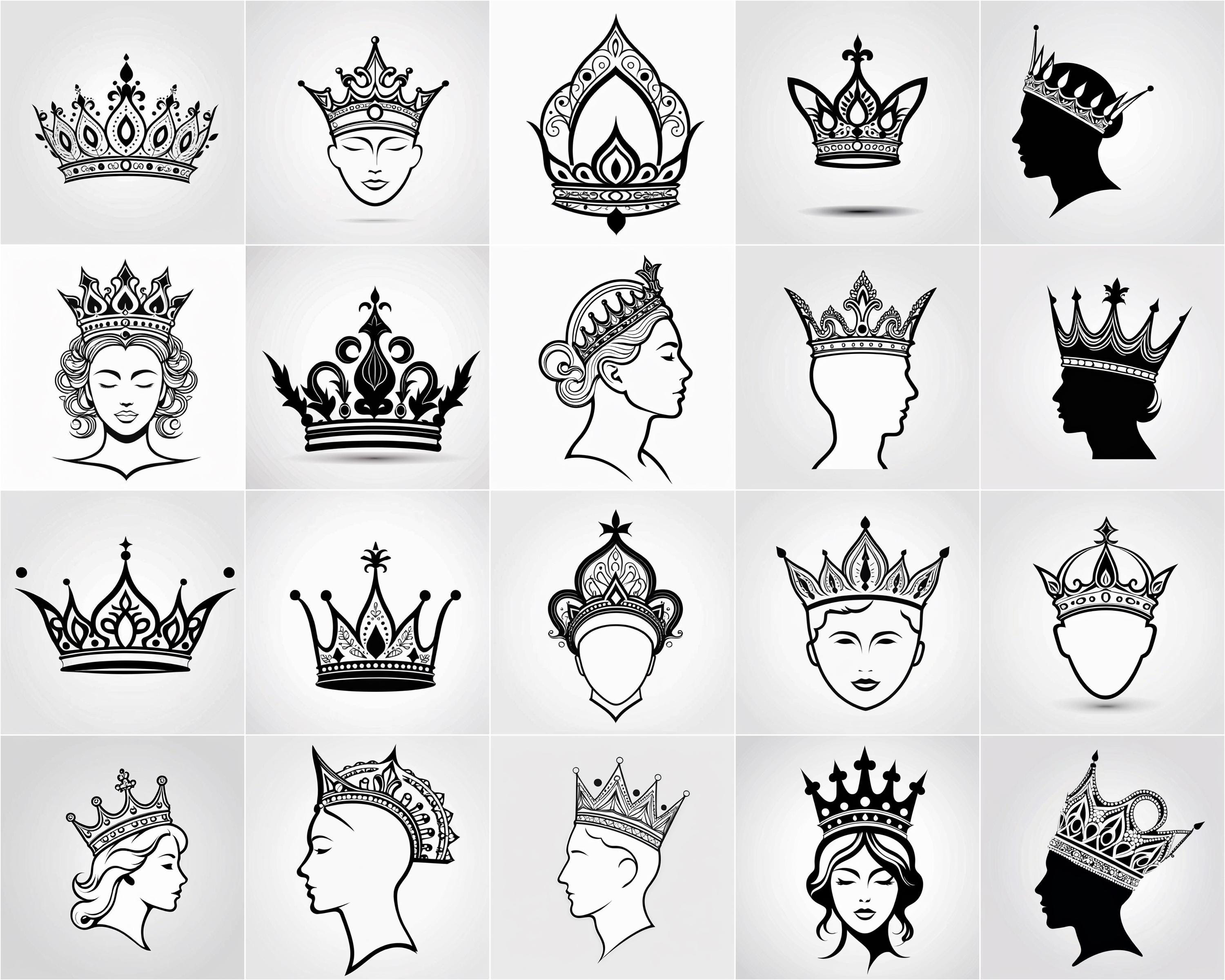 Royal Crowns and Profiles SVG Bundle - 20 Majestic Designs - Etsy