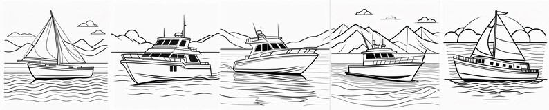 Serene Nautical SVG Collection - 30 Boat and Sailboat Line Art Designs ...