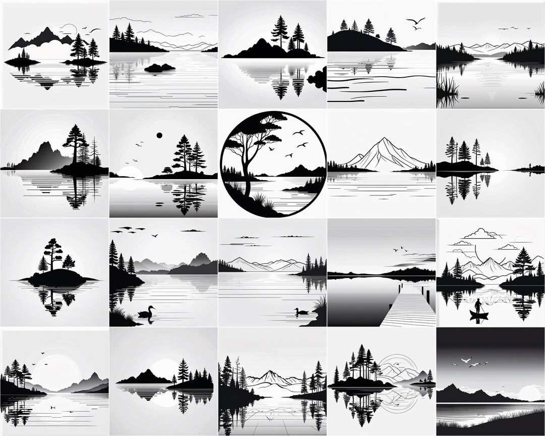 Tranquil Lake & Mountain SVG Scenic Landscape Silhouette for Cricut and ...
