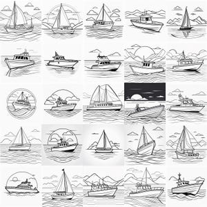 Serene Nautical SVG Collection - 30 Boat and Sailboat Line Art Designs ...