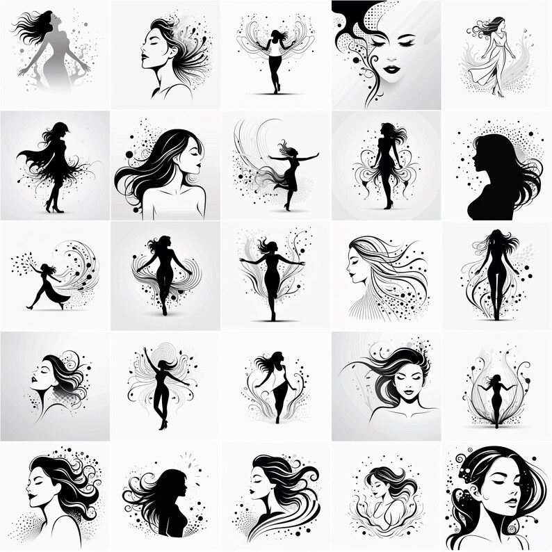 Graceful Female Silhouette & Portrait SVG Bundle - Etsy