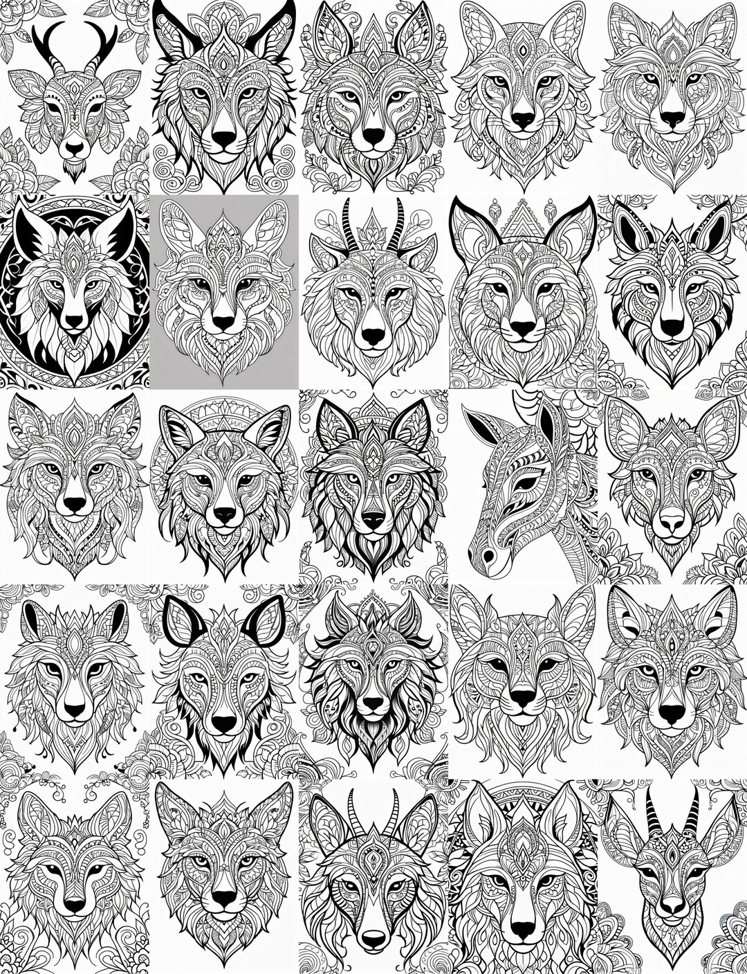 25 Intricate Animal Face PDF Bundle - Detailed Wildlife Designs - Etsy