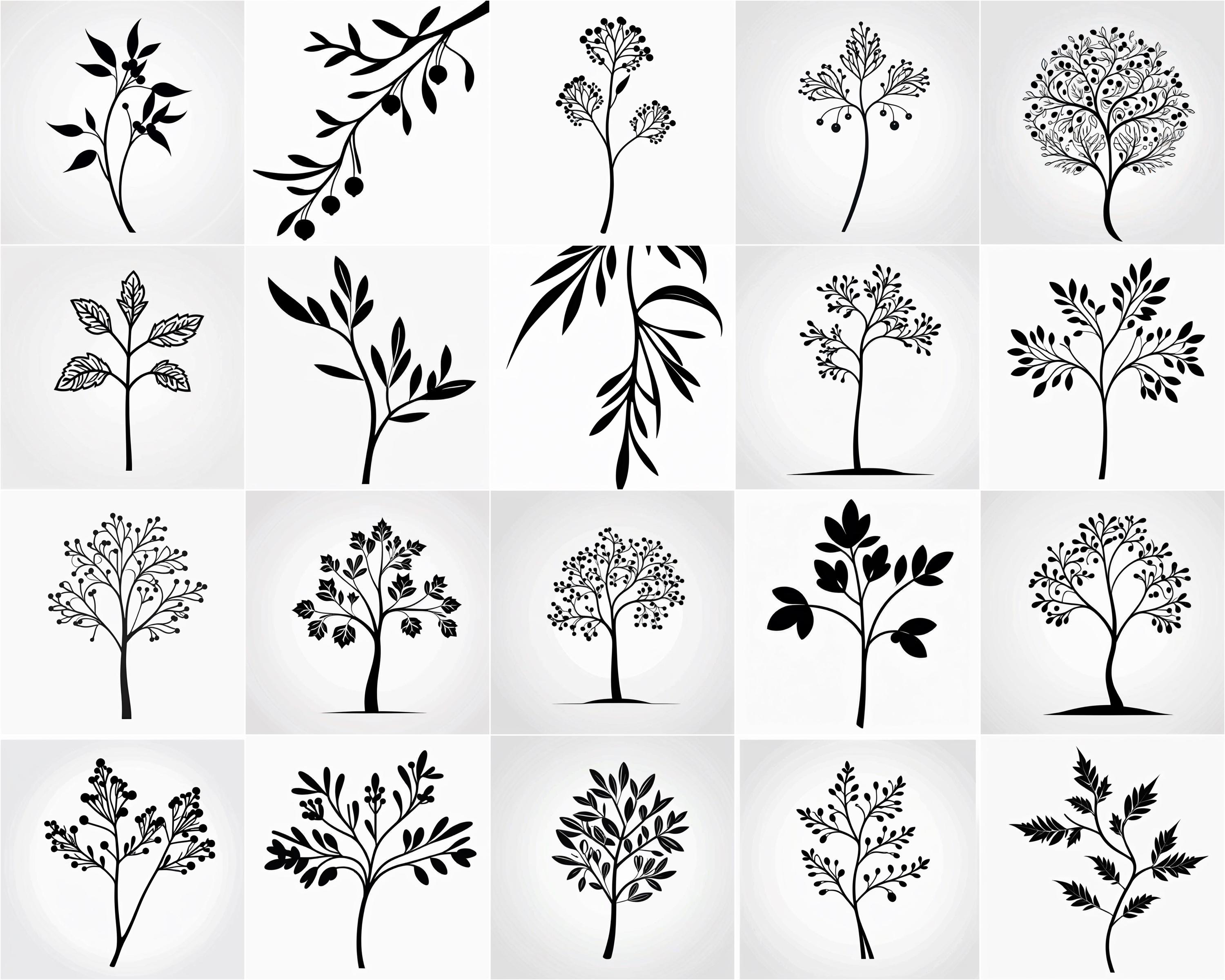 20 Tree and Plant SVG Bundle - Elegant Botanical Silhouettes - Etsy
