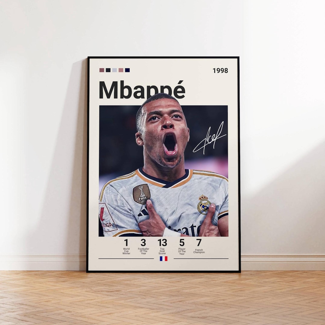 Kylian Mbappe Poster, Real Madrid Print, Mbappe Fan Gift, Soccer Gifts ...