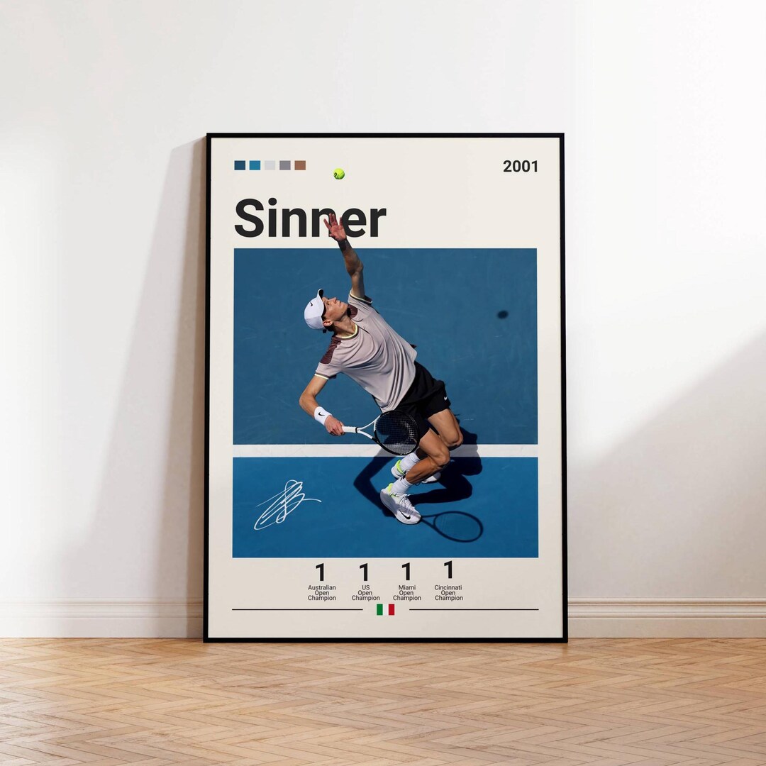 Jannik Sinner Poster, Tennis Fan Gift, Tennis Poster, Modern Sports Art ...