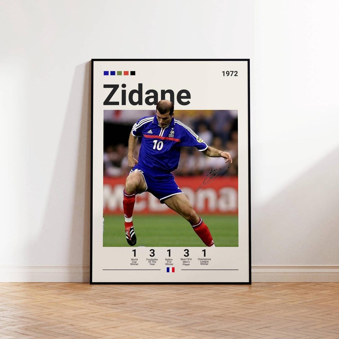 Zinedine Zidane Poster, French Football Print, Zidane Fan Gift, Soccer ...