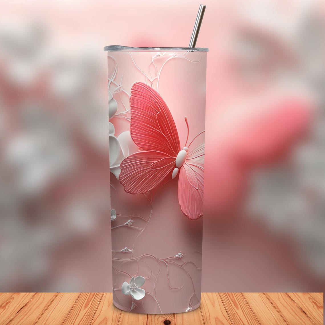 Pink Butterfly Floral Tumbler Wrap: 3D Design (digital Download) - Etsy