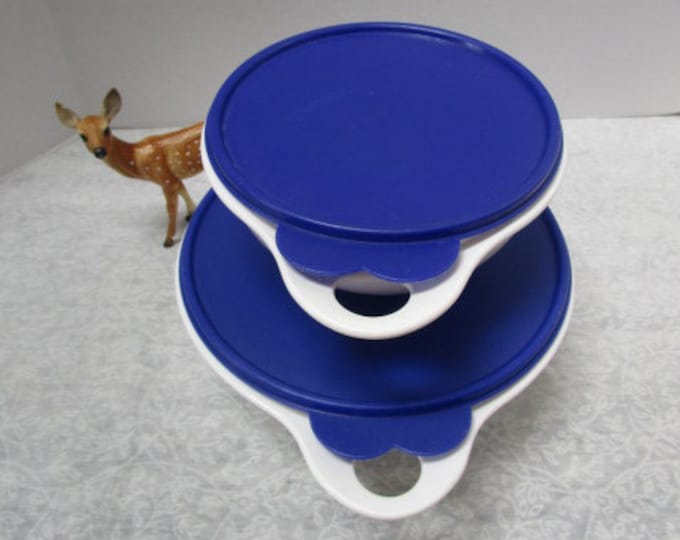 2 Vintage Tupperware Thatsa Mixing Bowls W/ Navy Blue Double Tab Lids ...