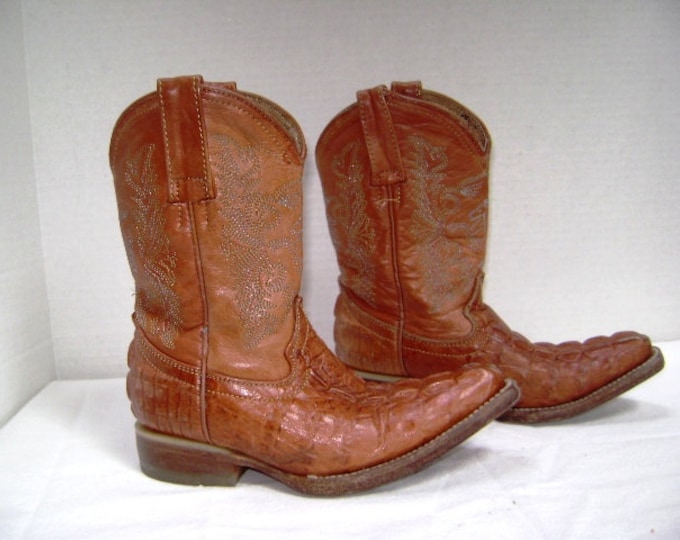 Vintage Cowboy Boots Pointed Western Style Brown Crocodile - Etsy